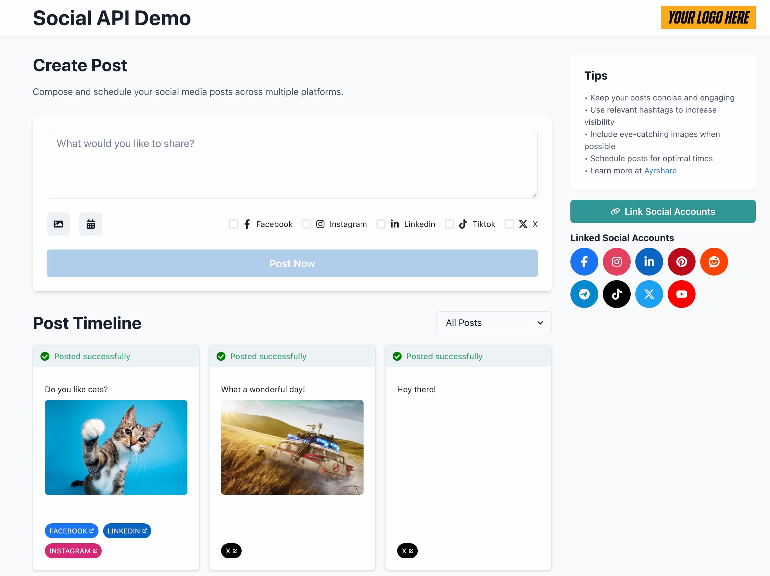 GitHub - ayrshare/social-api-demo: Demo of the Ayrshare's Social Media API for scheduling posts ...